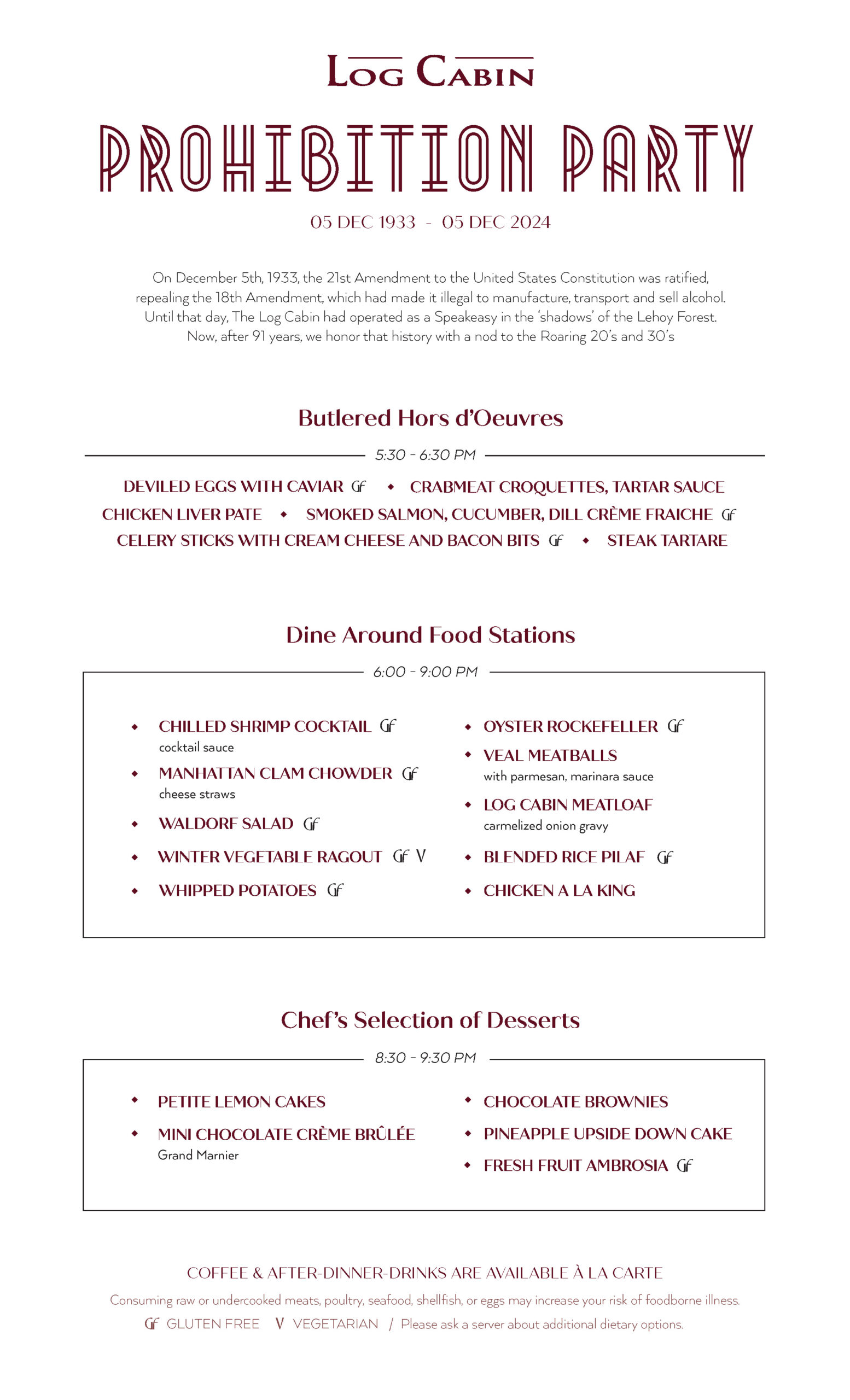 Prohibition Party – The Log Cabin Restaurant