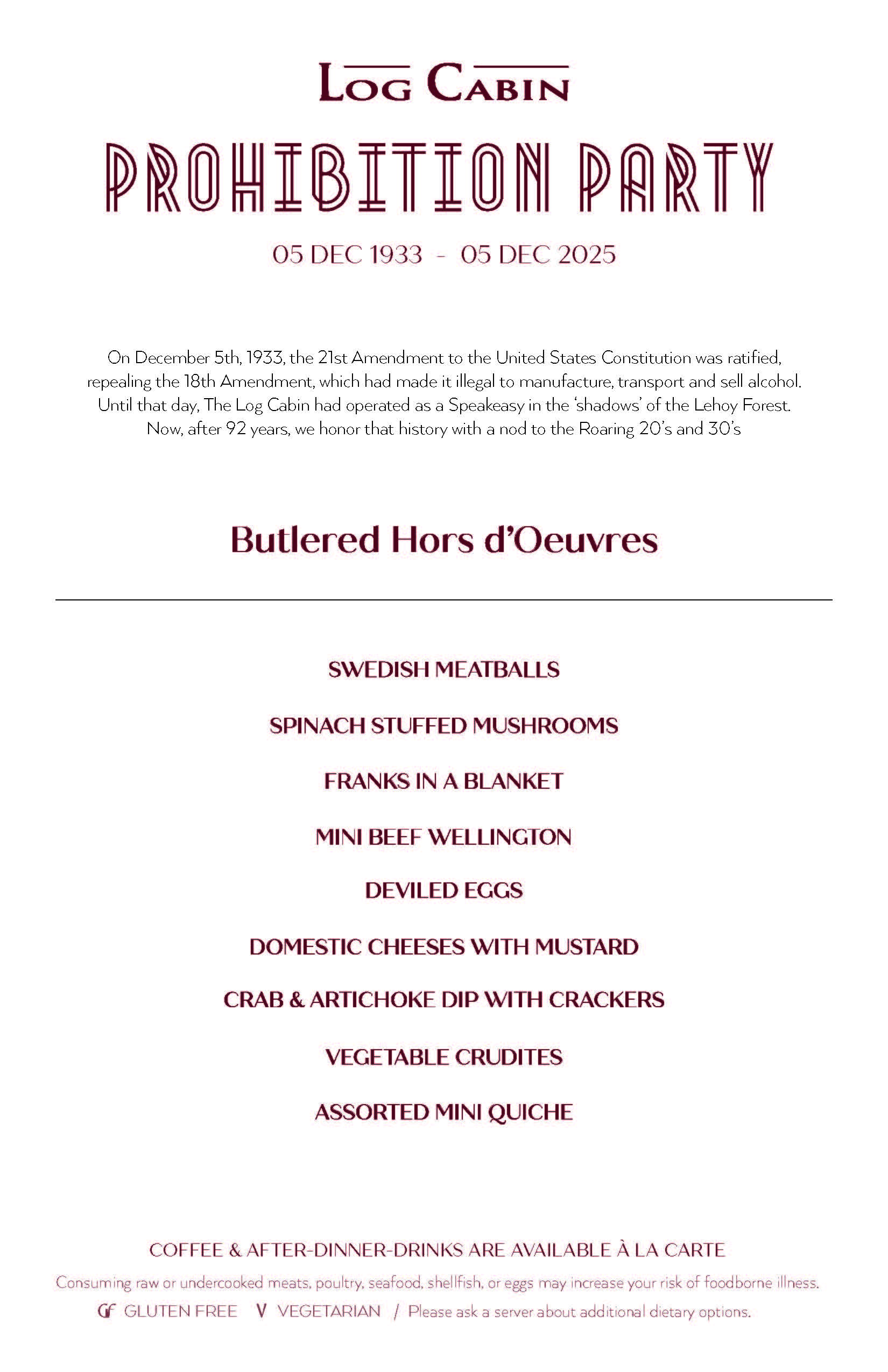 Prohibition Party – The Log Cabin Restaurant